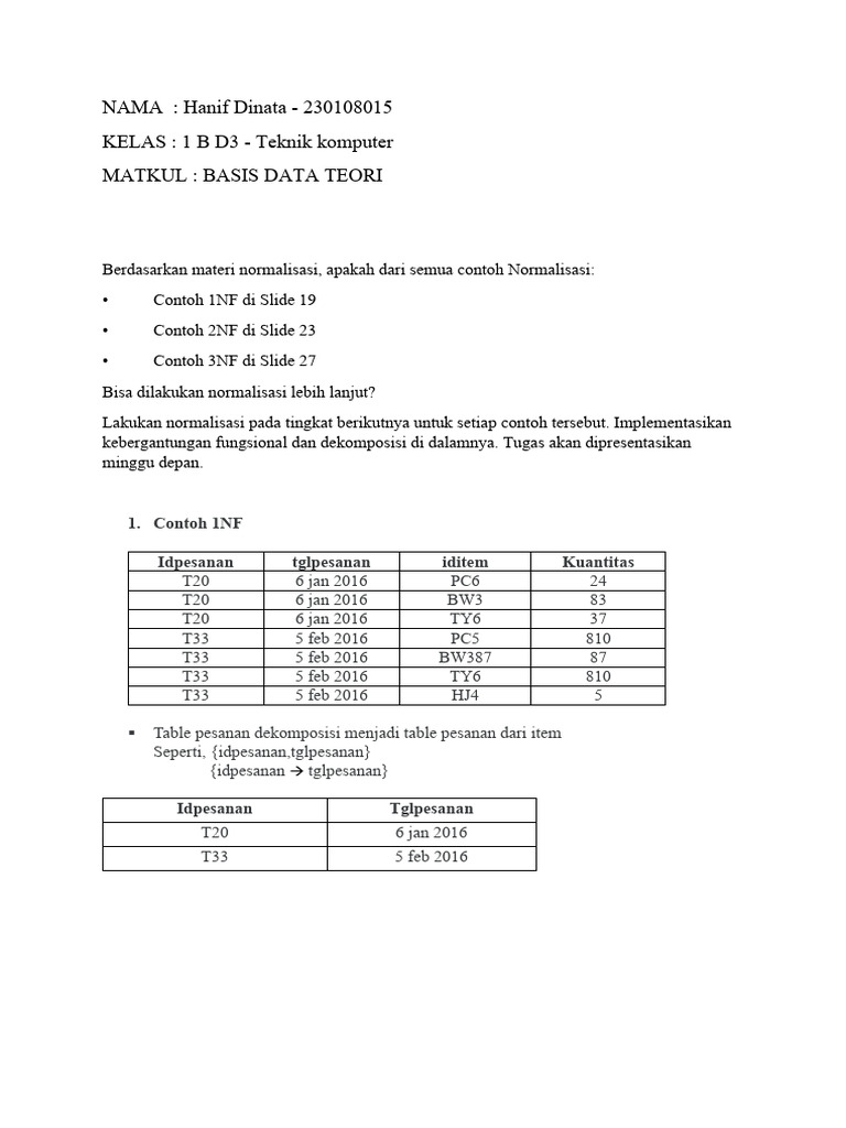 HANIF DINATA 2301083015 - Normalisasi Basis Data | PDF