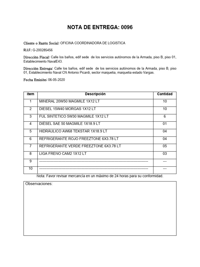 Nota de Entrega | PDF