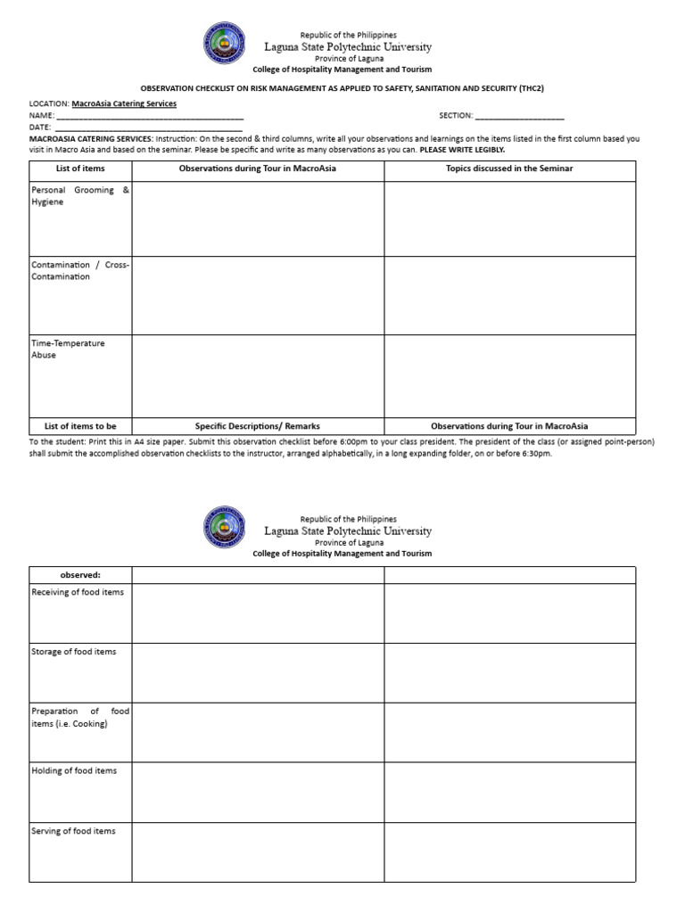 Observation Checklist for Tour at MacroAsia | PDF | Tourism