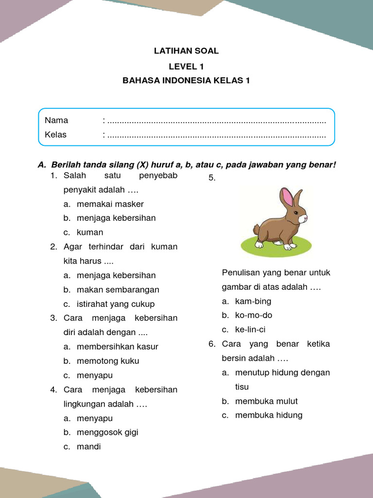 V Bahasa Indonesia Kelas 1 SD - Latihan Soal - Bab 3 - 231204 - 130311 | PDF