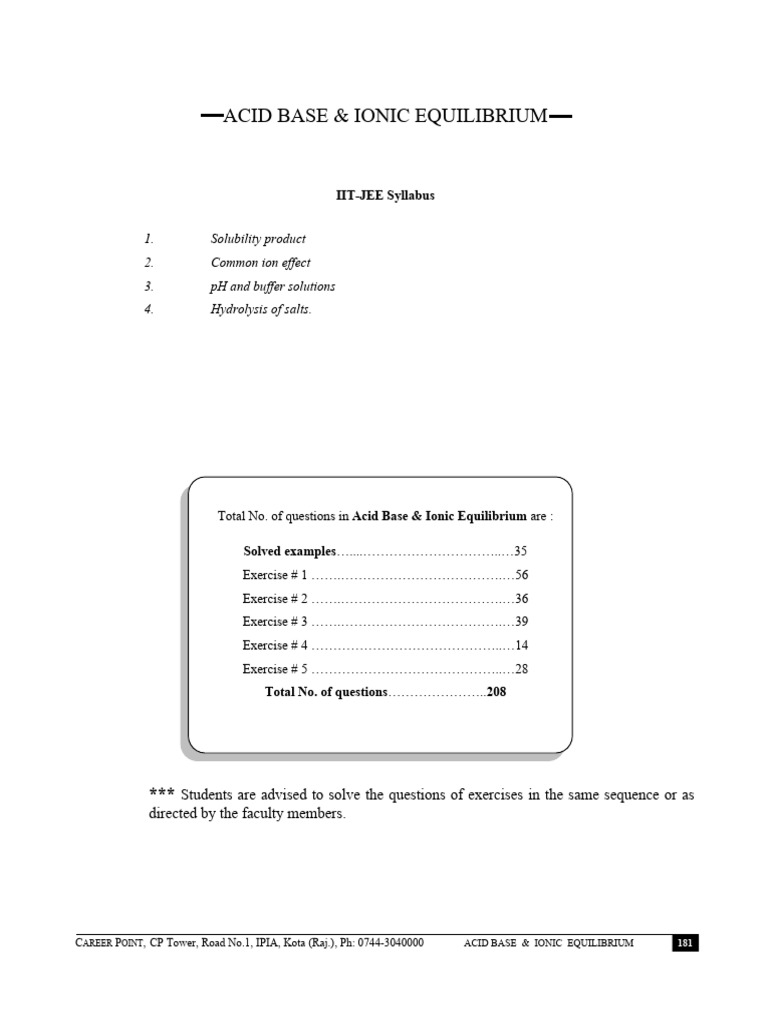 IIT-JEE Acid Base & Ionic Equilibrium Guide | PDF | Acid | Ph