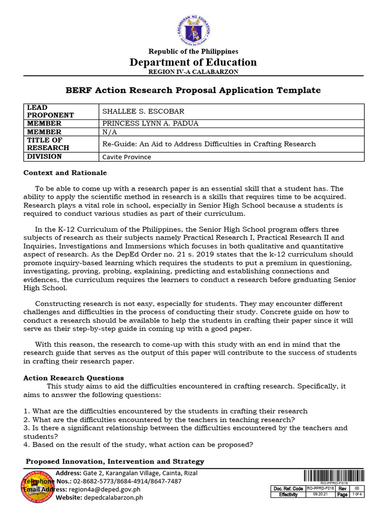 REGUIDE Action Research Proposal Template | PDF | Data | Curriculum