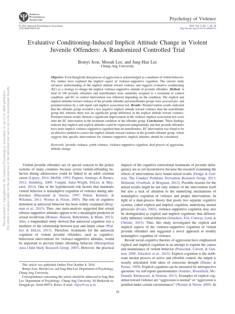 Evaluative Conditioning-Induced Implicit Attitude Change in Violent Juvenile Offenders: A ...