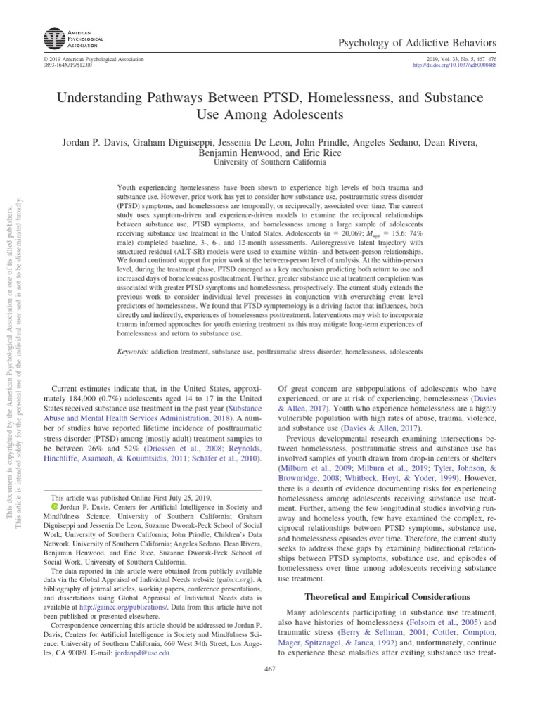 Understanding Pathways Between PTSD, Homelessness, and Substance Use ...