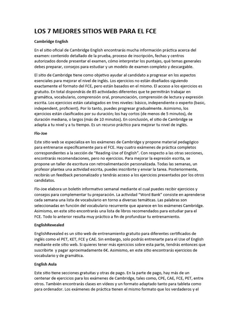 Los 7 Mejores Sitios Web para El Fce | PDF