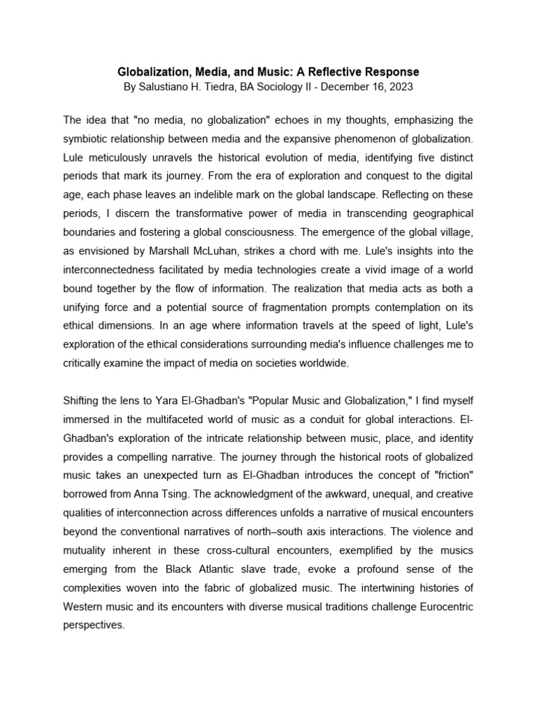 Globalization, Media, and Music - A Reflective Response | PDF ...