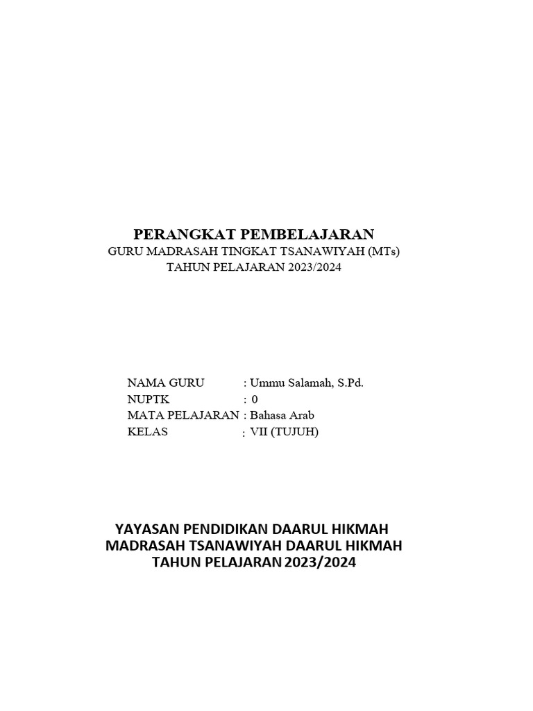 Contoh Perangkat Pembelajaran (Kaldik-Prosem, CP-Modul), 23-24, Fikih | PDF