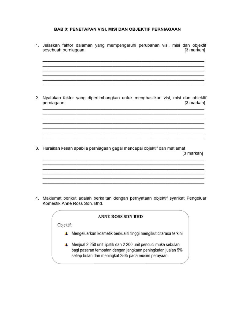 BAB 3 Penetapan Visi, Misi Dan Objektif Perniagaan | PDF