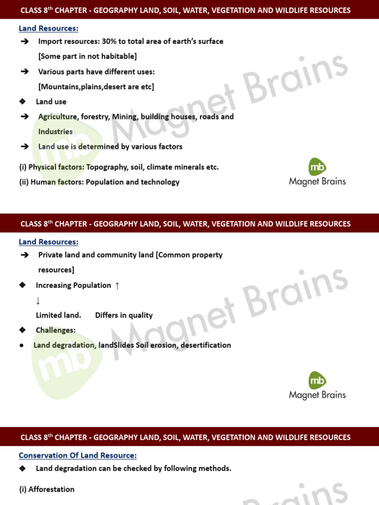 Class 8th Chapter - Geography Land, Soil, Water, Vegetation and ...