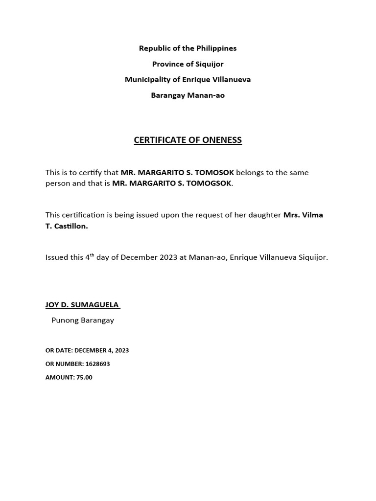 Certificate of Oneness | PDF