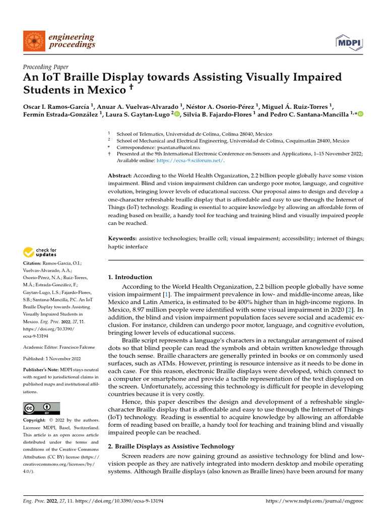 An IoT Braille Display Towards Assisting Visually Impaired Students in ...