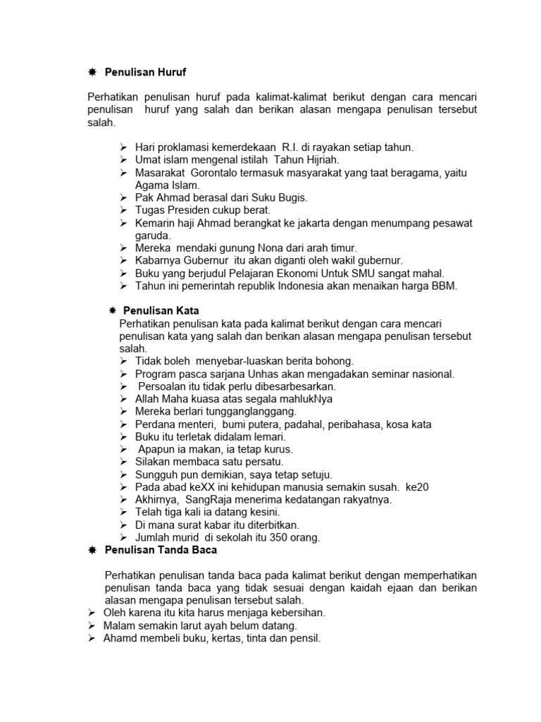 Tugas Penulisan HUruf Dan Penulisan Kata | PDF