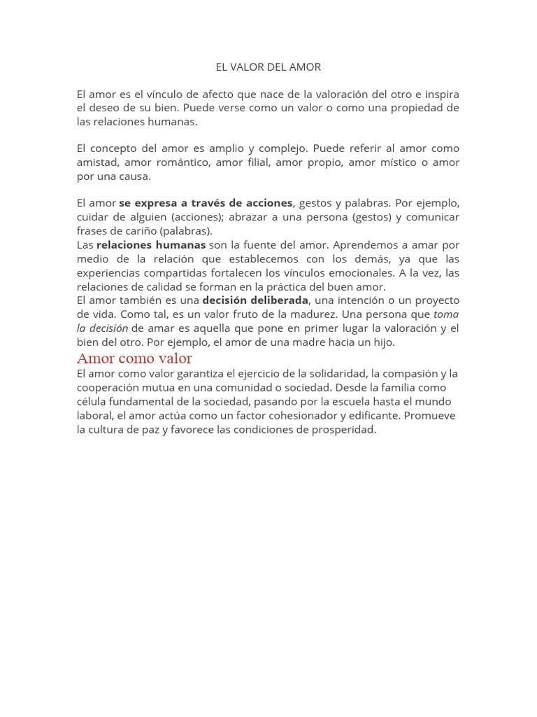 El Valor Del Amor Pdf