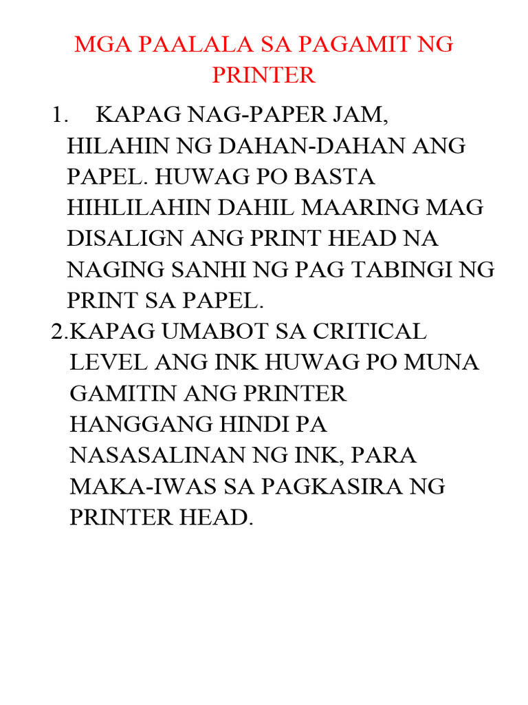 Mga Paalala Sa Pagamit NG Printer | PDF