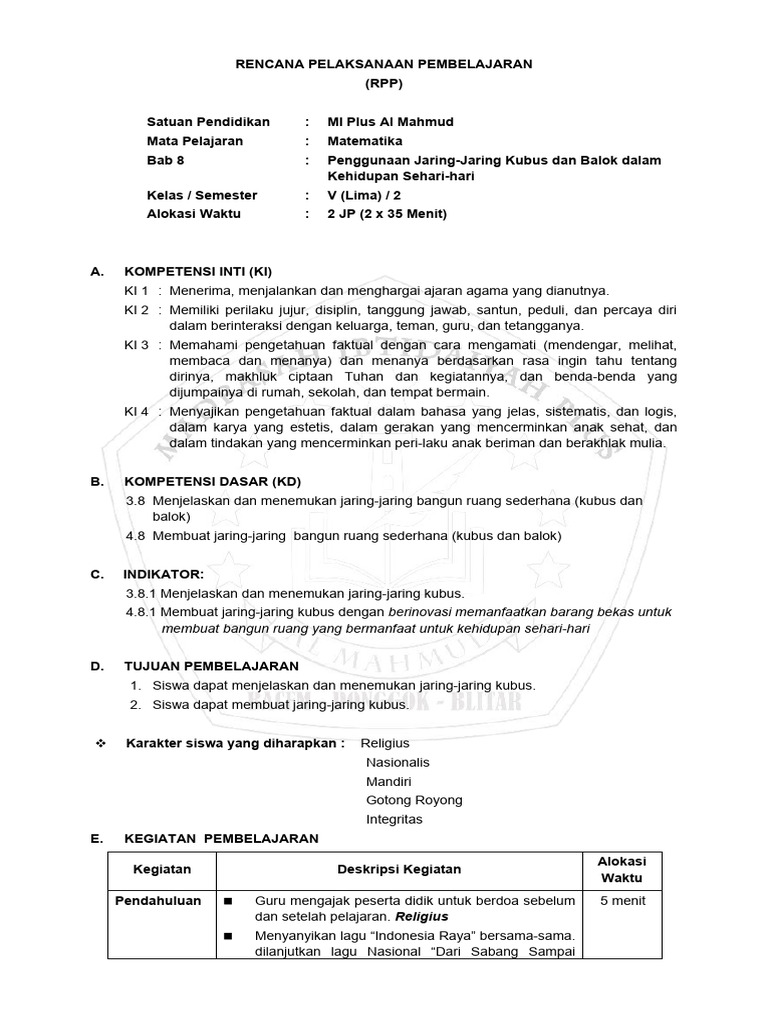 Adiwiyata - RPP Mat 5 SMT 2 - Inovasi | PDF