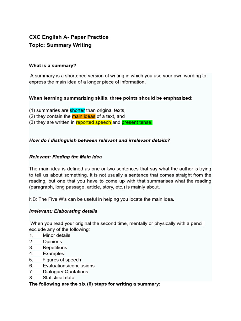 Summary Writing Tips - 231123 - 135248 | PDF | Tattoo | Linguistics