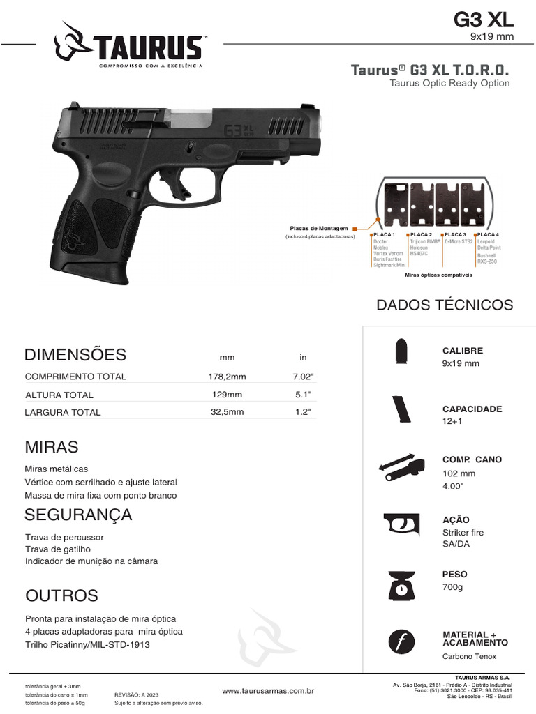 Ficha Tecnica g3 XL Toro | PDF | Design de armas | Ferramentas