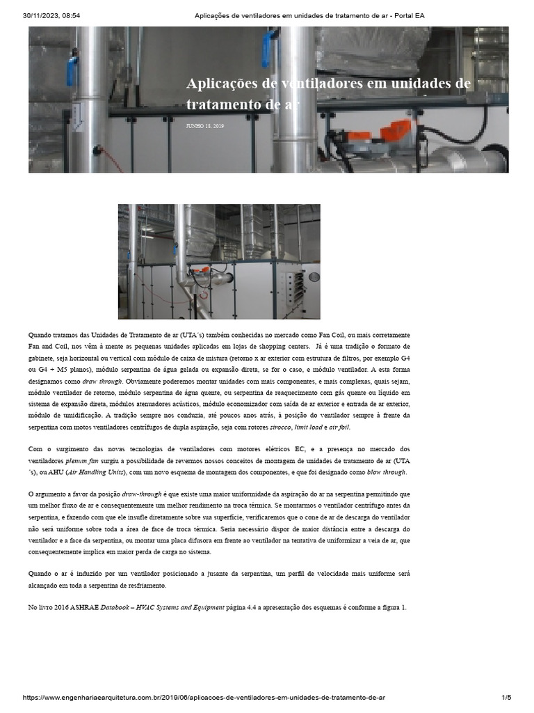 Aplicações de Ventiladores em Unidades de Tratamento de Ar - Portal EA ...