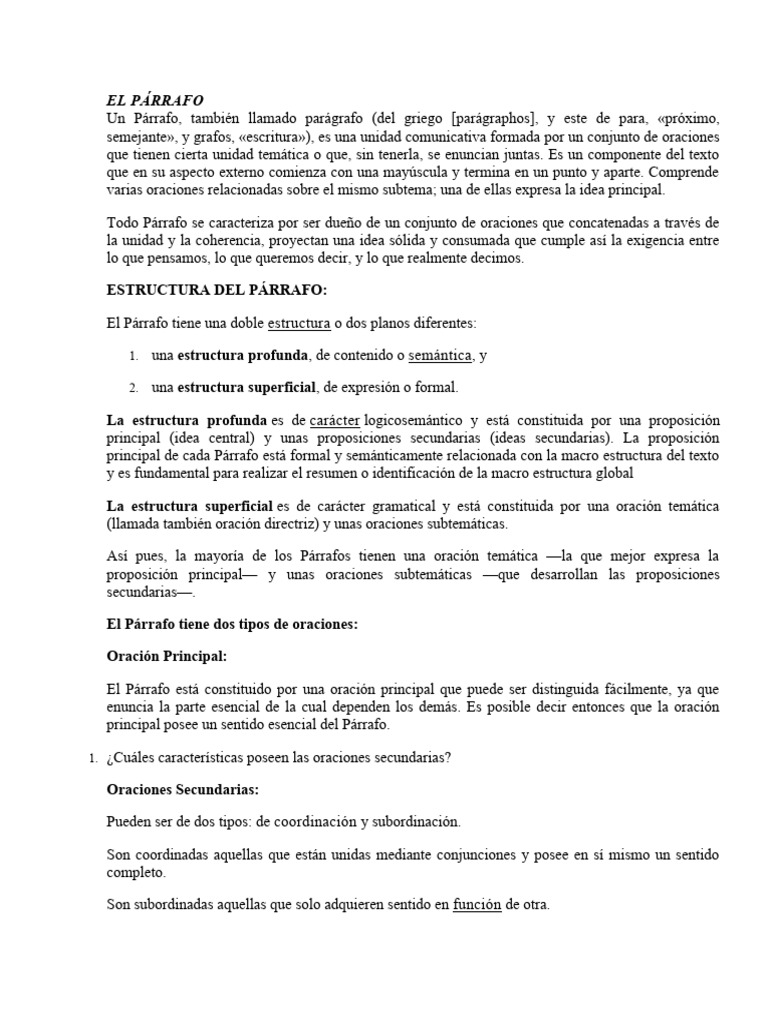 El Párrafo y Su Estructura | Descargar gratis PDF | Oración ...