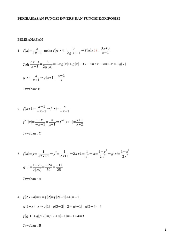 Pembahasan Fungsi - Invers - Dan - Fungsi - Komposisi - Kelas - Xi | PDF