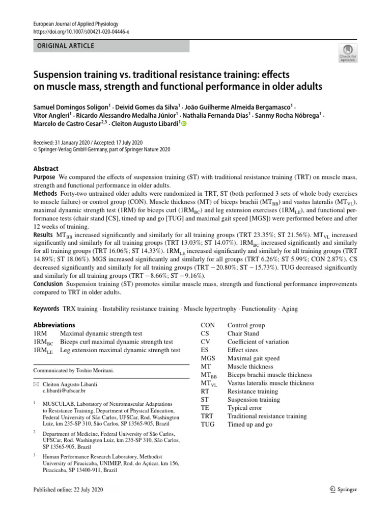Suspension Training vs. Traditional Resistance Training: Effects On ...