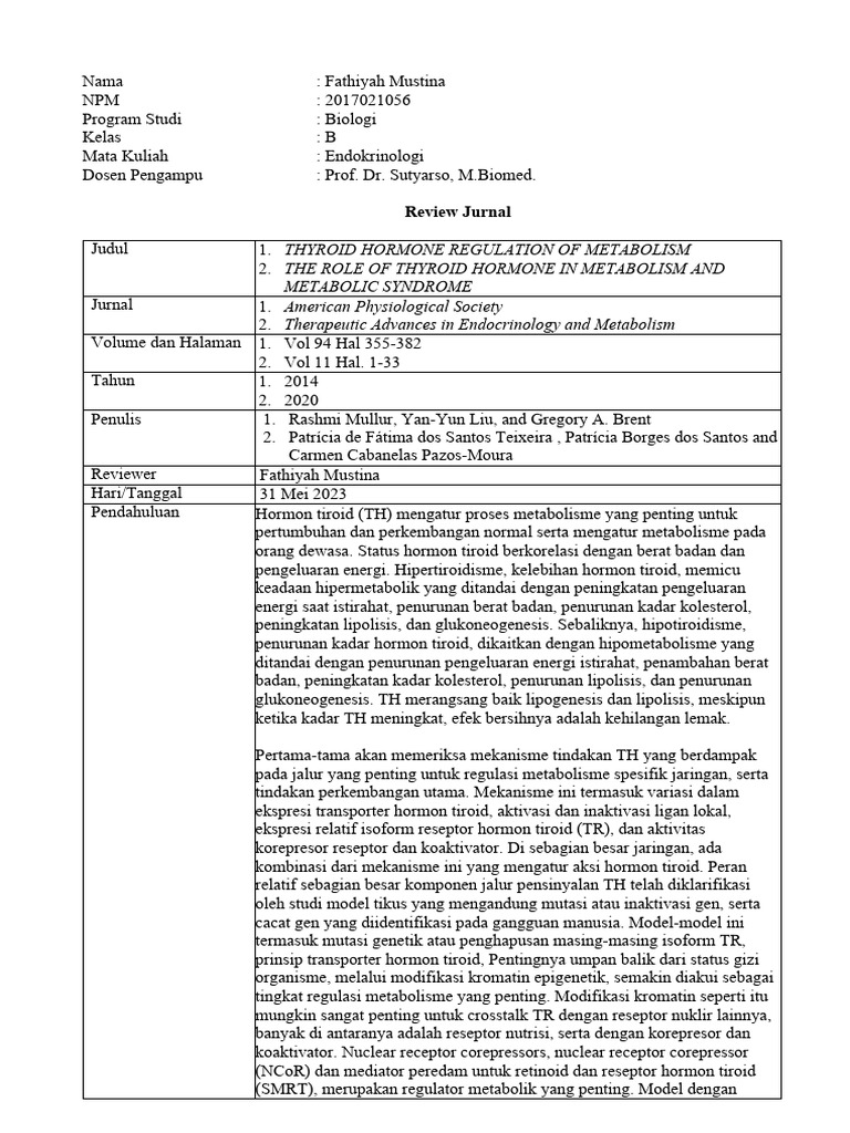Review Jurnal Hormon Tiroid | PDF | Kesehatan Holistik