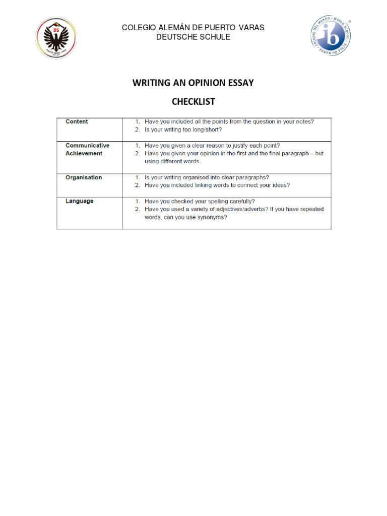 WRITING AN OPINION ESSAY Rubric | PDF