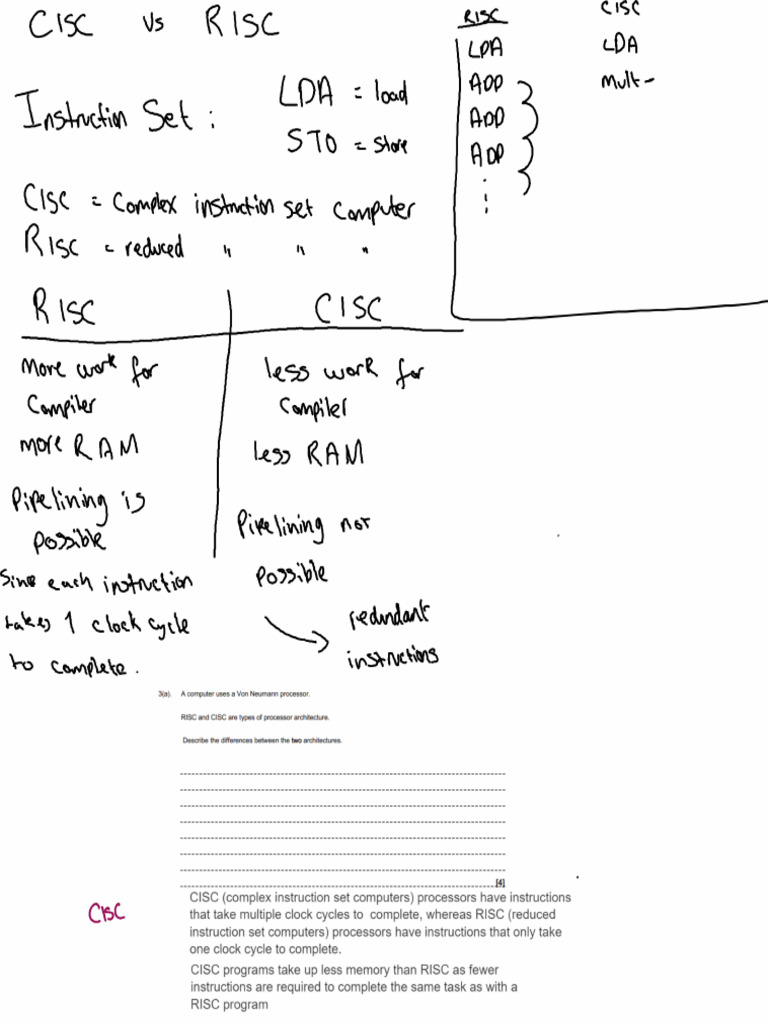 Risc Cisc Parallel And Multi Core A Level Notes Pdf 