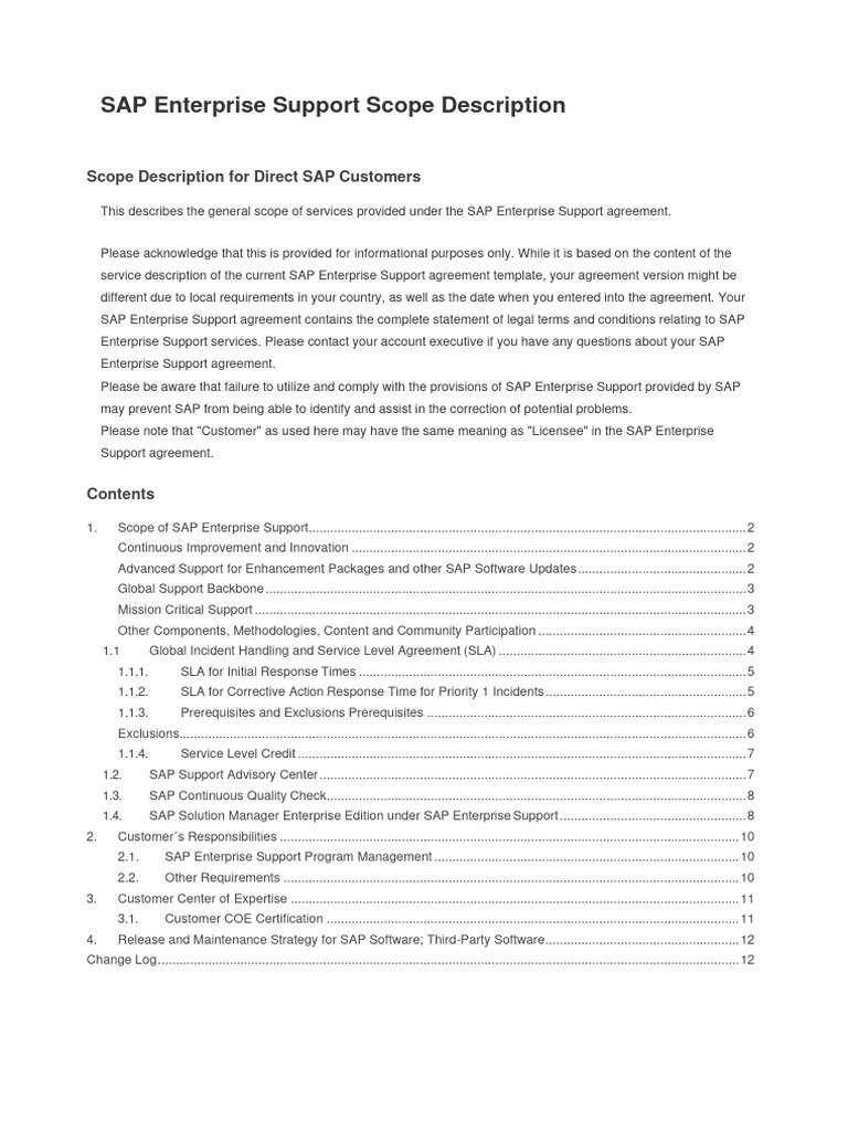 Sap Enterprise Support Scope Description | PDF | Application Software ...