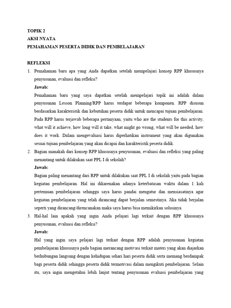 Topik 2-Aksi Nyata-Pemahaman Peserta Didik Dan Pembelajaran | PDF