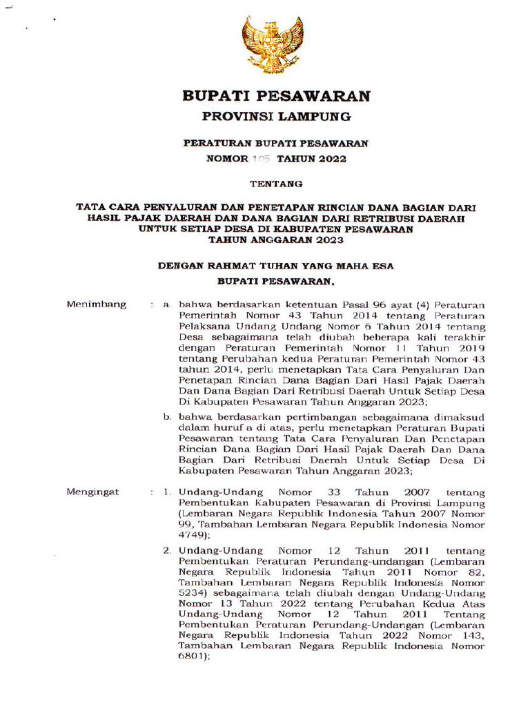 Perbub DBH & Retribusi Ta 2023 | PDF