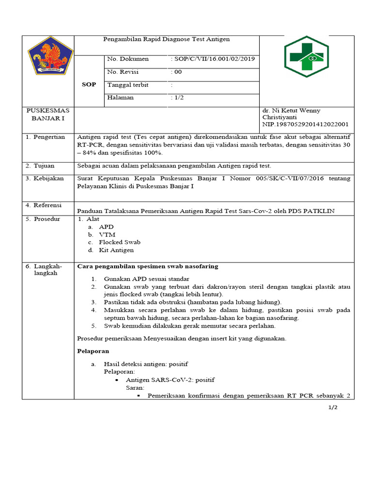 SOP Swab Antigen | PDF