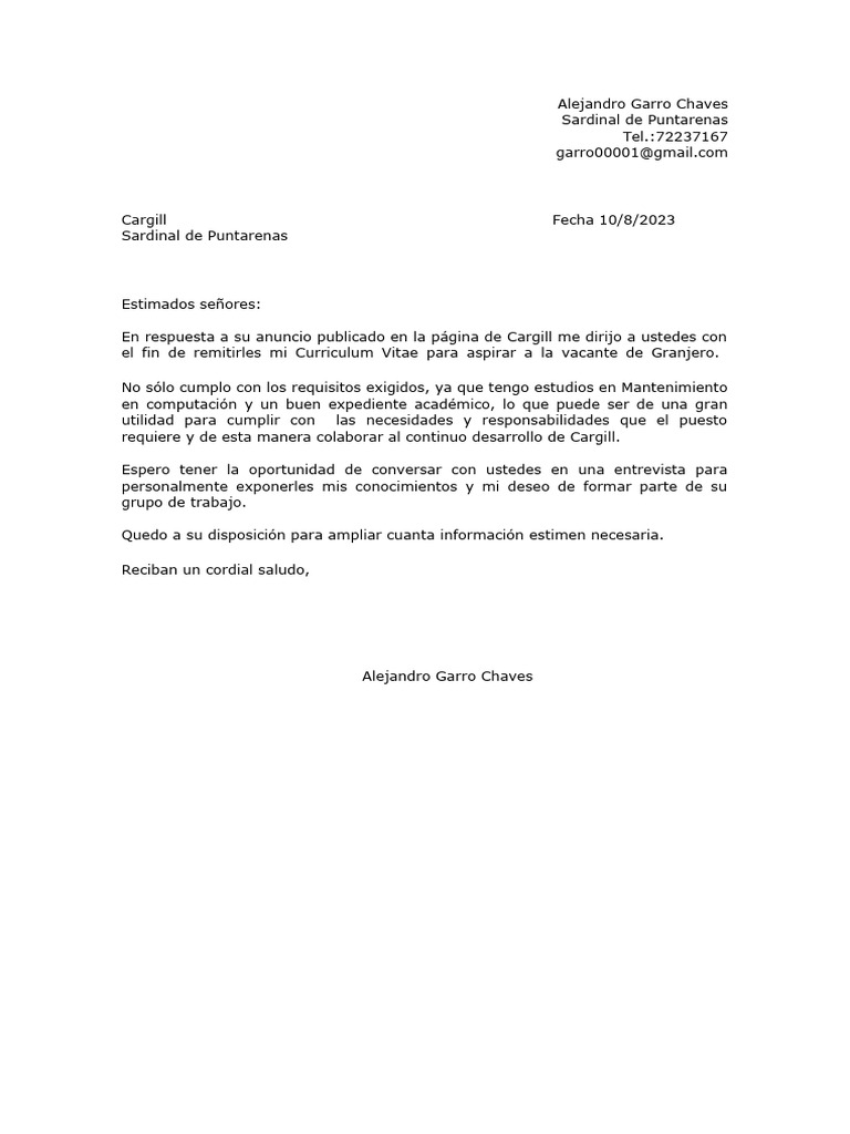 Machote Carta de Presentacion | PDF