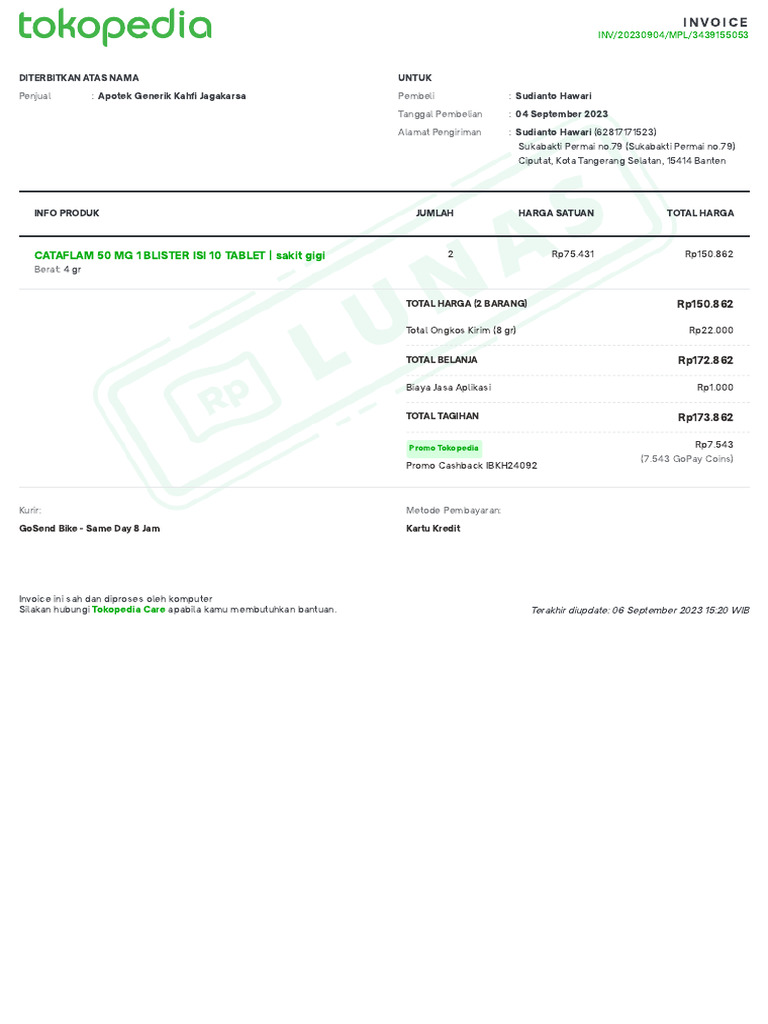 Invoice Obat Tokped | PDF