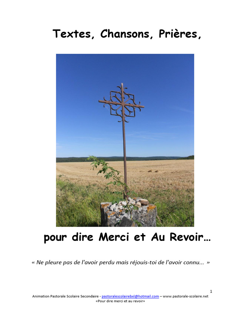 Textes, Chansons, Prières, Pour Dire Merci Et Au Revoir | PDF Textes, Chansons, Prières, Pour Dire Merci Et Au Revoir | PDF