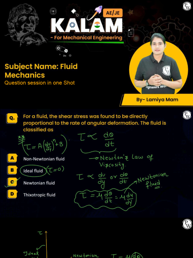 Fluid Mechanics Class Notes Kalam Ae Je Mechanical Pdf
