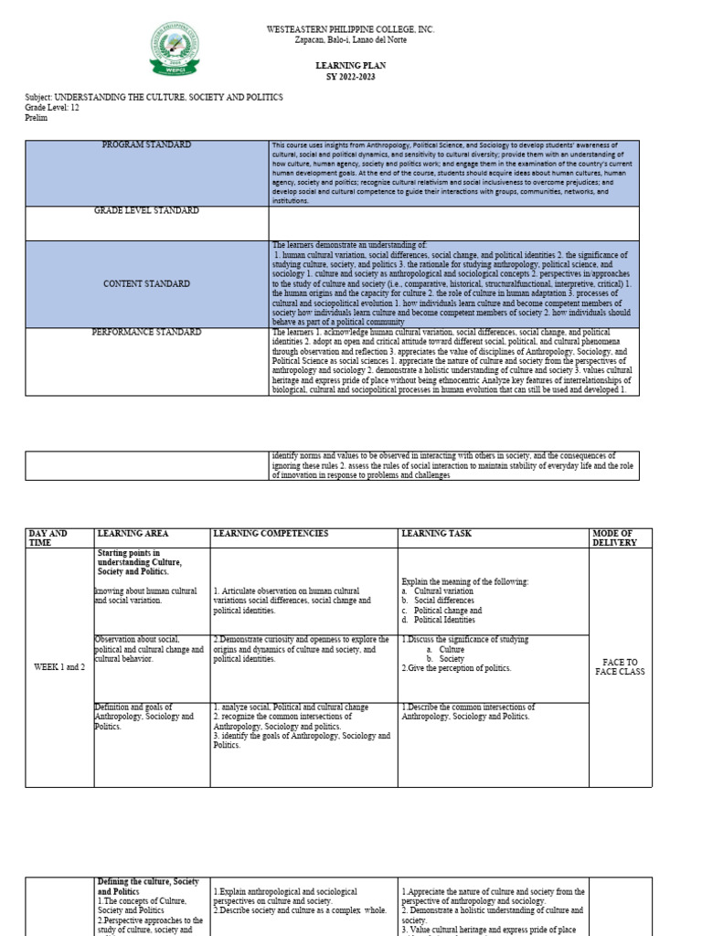 Learning Plan G12 | PDF