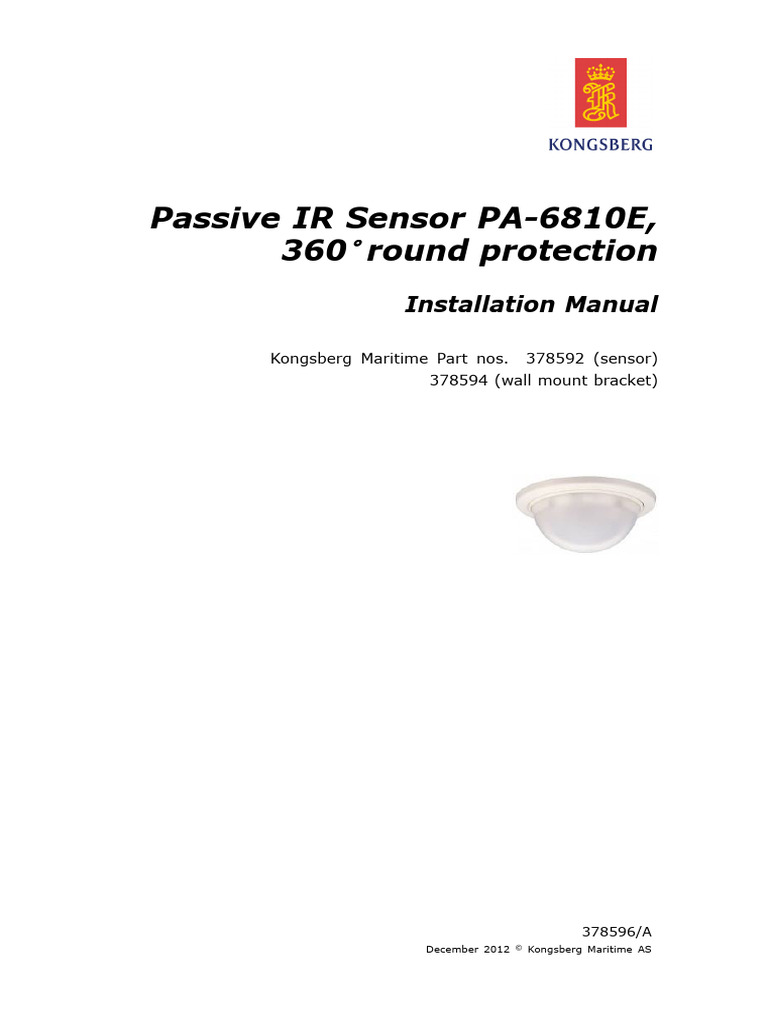 KONGSBERG - Motion Sensor - PA-6810E - Installation Manual | PDF | Infrared | Equipment