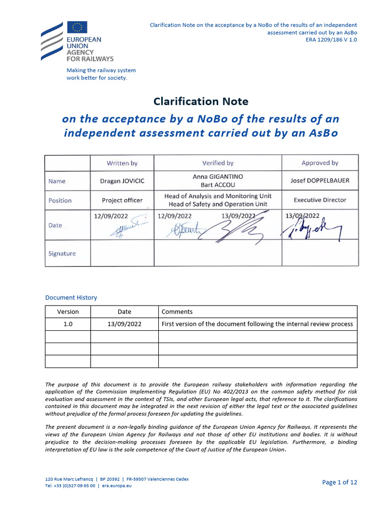 ERA1209-186 Clarification Note On The Acceptance by A NoBo of The Results of An Independent ...