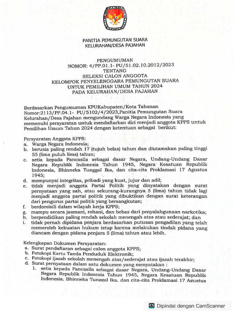 Pengumuman Rekrutmen KPPS | PDF