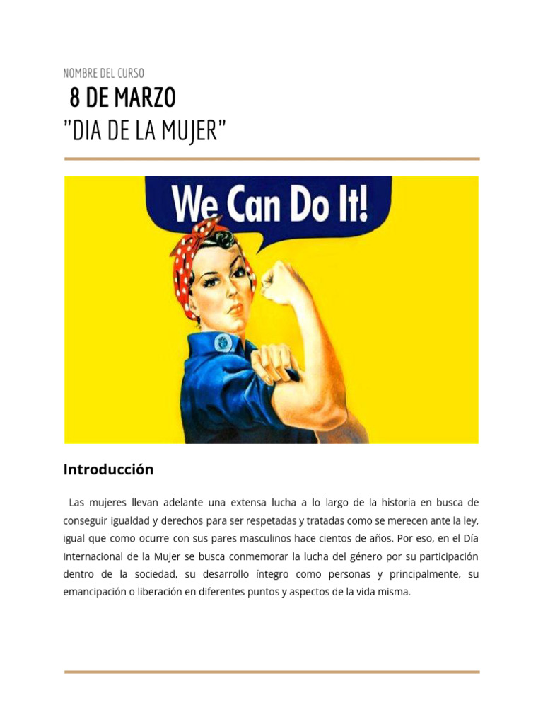 Historia del Día Internacional de la Mujer | PDF | Mujer | Naciones Unidas