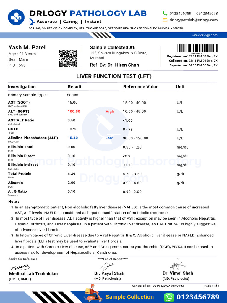 LIVER PROFILE LFT Test Report Format Example Sample Template Drlogy Lab ...