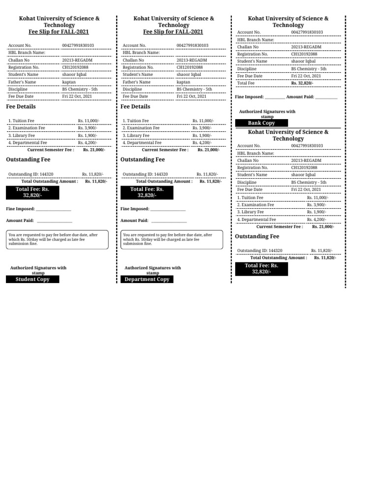 Student Fee Slip | PDF