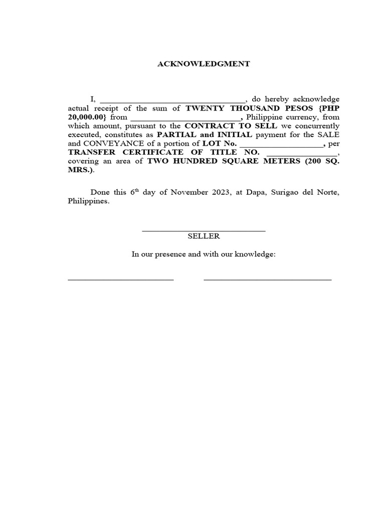 Acknowledgment Receipt Sample | PDF