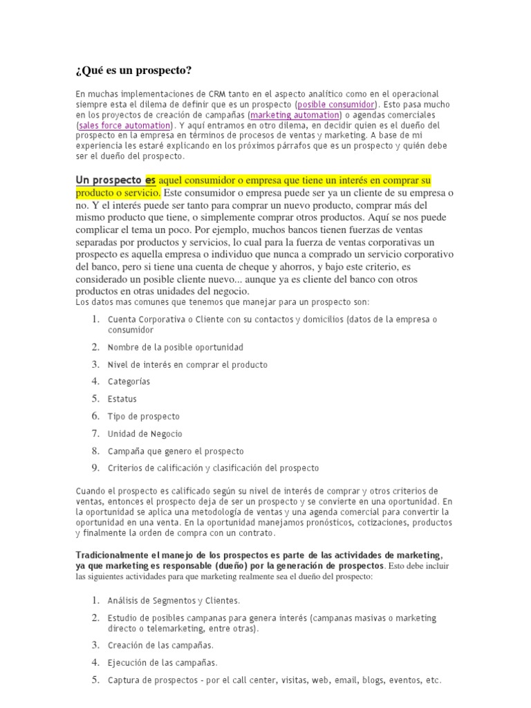 Qué Es Un Prospecto | Descargar gratis PDF | Los consumidores | Marketing