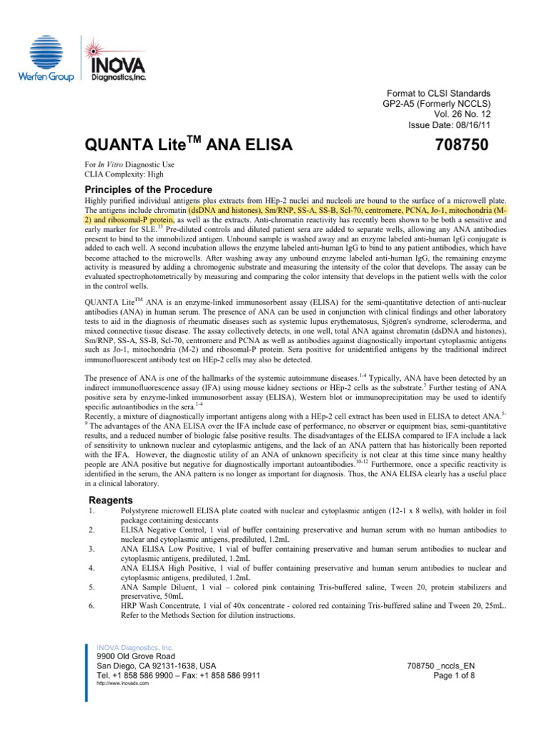 QUANTA Lite ANA ELISA 708750 - Inova | PDF | Elisa | Clinical Medicine