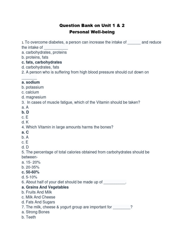 personal wellbeing questions bank | PDF