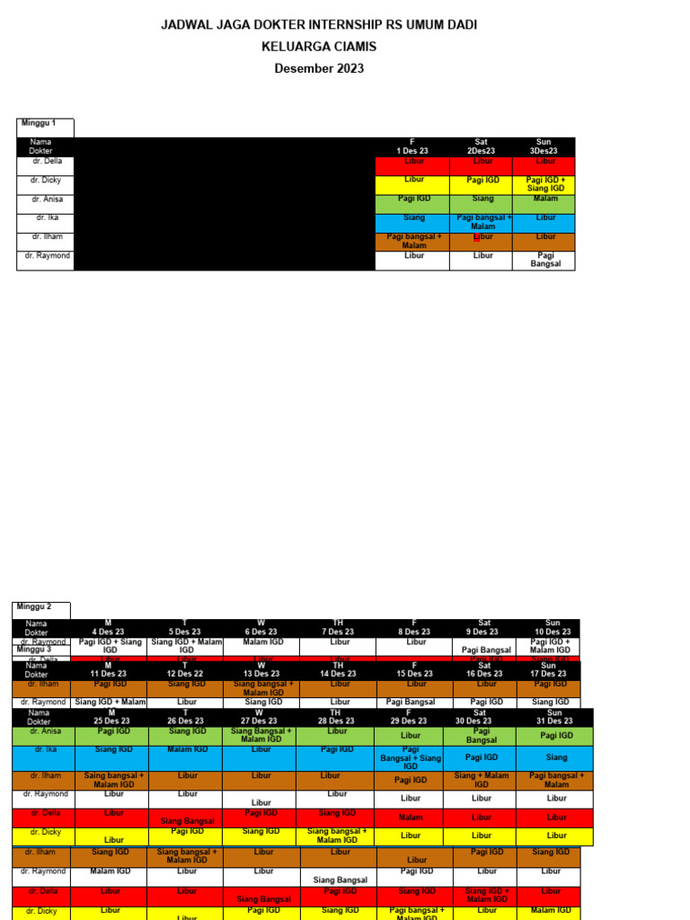 JADWAL JAGA INTERNSHIP BULAN DESEMBER 2023 Revisi II | PDF
