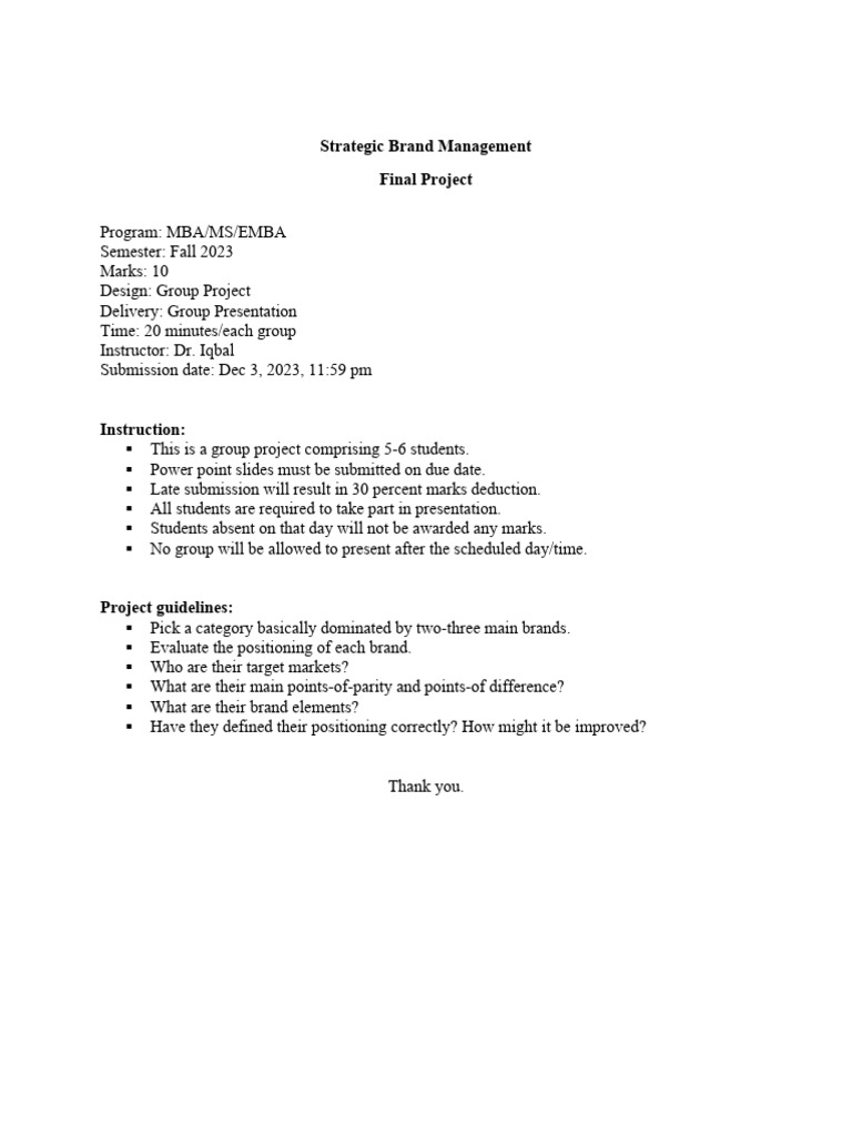 Strategic Brand Management Final Project | PDF