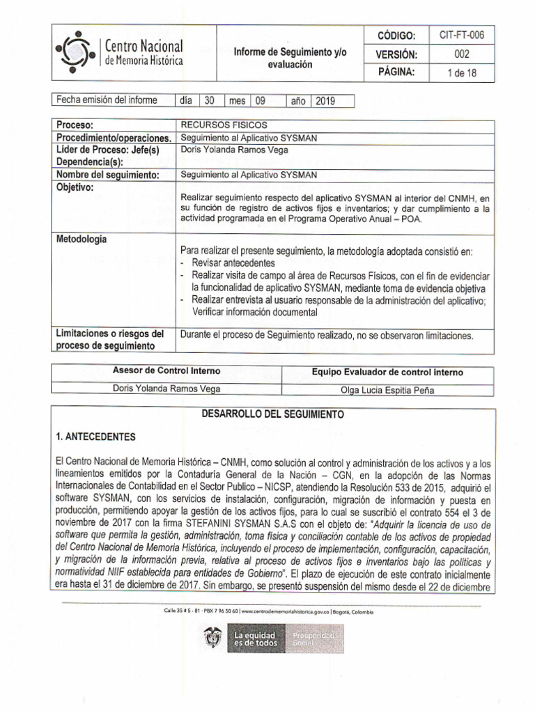 Seguimiento Aplicativo Sysman 2019 | PDF